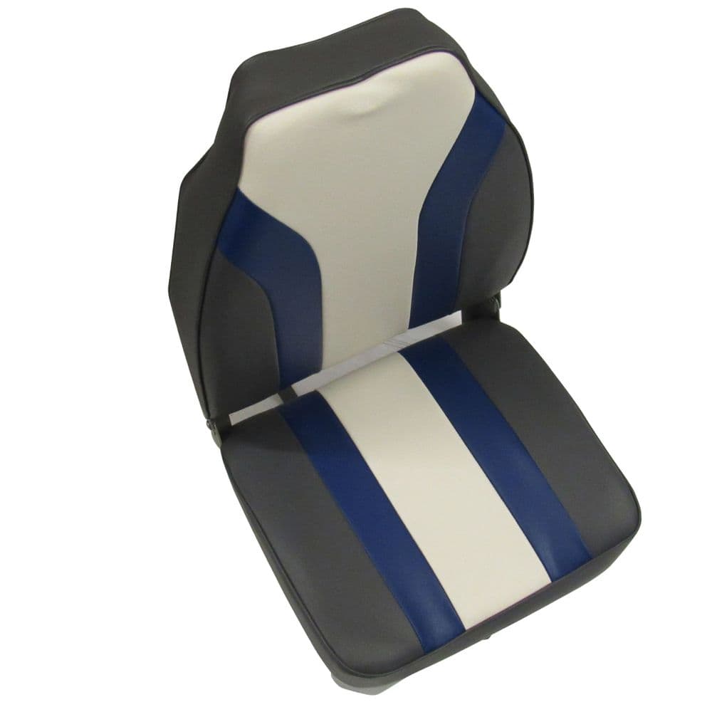 Charcoal Blue White Folding High Back Boat Seat | SecureFix Direct