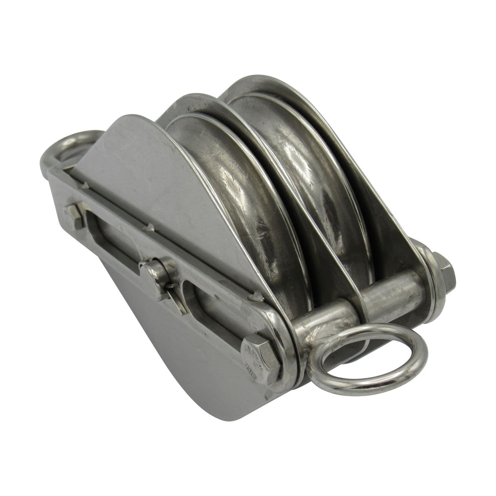 Stainless Steel Double Pulley Block 125MM Wheel Swivel Eye Rope Becket