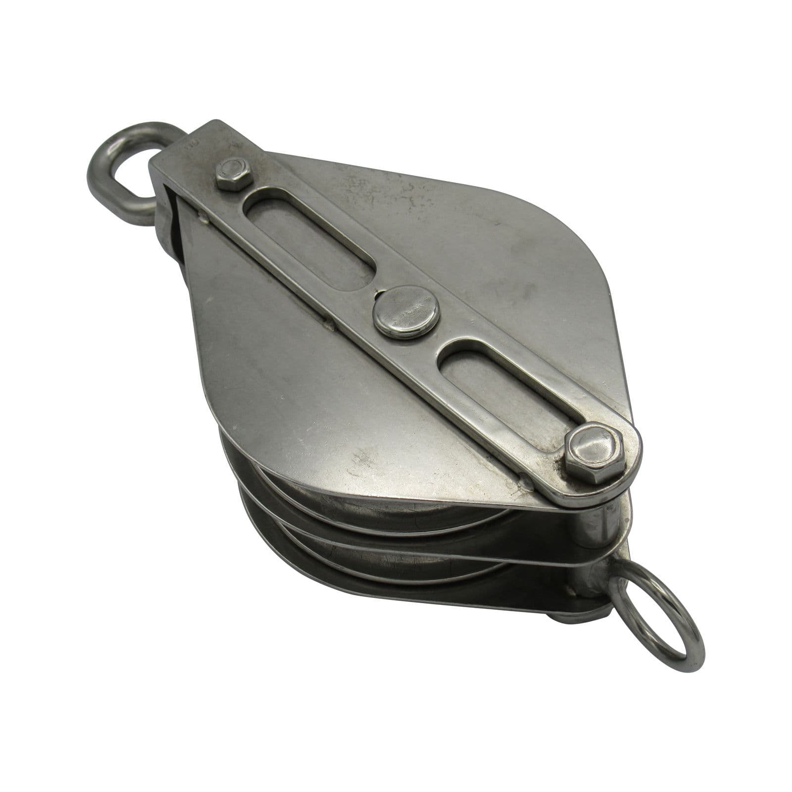 Stainless Steel Double Pulley Block 75MM Wheel Swivel Eye Rope Becket