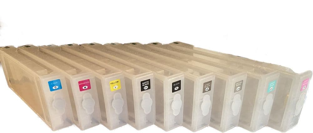 Set of 9 Epson SC-P8000 Refillable Ink Cartridges including 700ml Chips