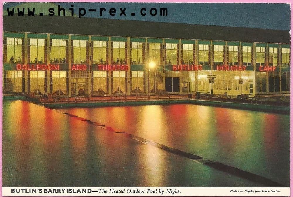 Butlins Barry Island by night - postcard