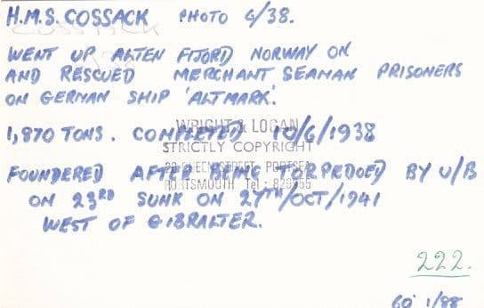 COSSACK 1938 Royal Navy
