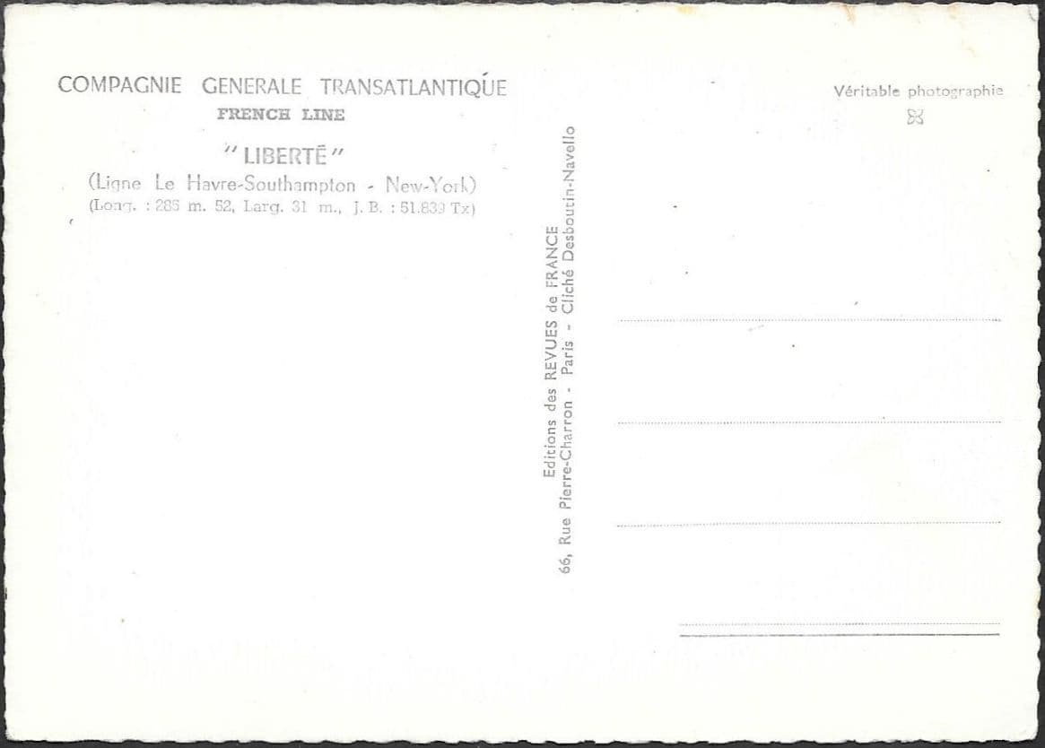 LIBERTE 1950a CGT/French Line c