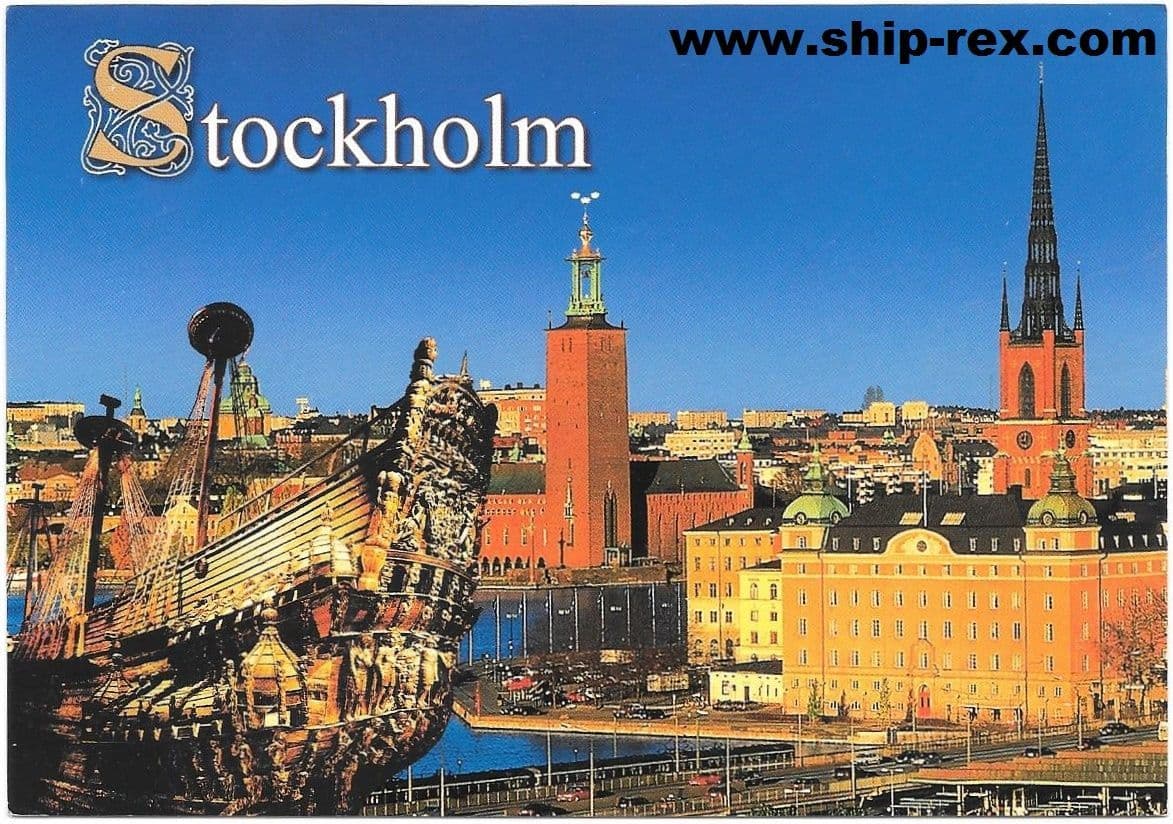 Stockholm City Hall and Vasa - postcard