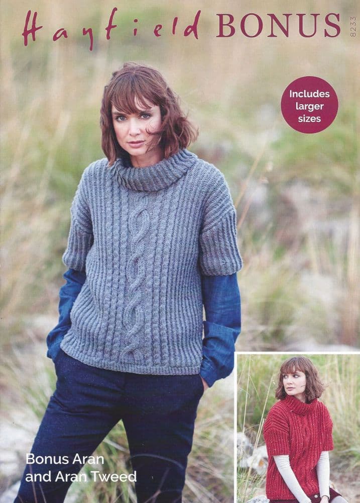 Hayfield Bonus Aran - 8233 Sweater Knitting Pattern