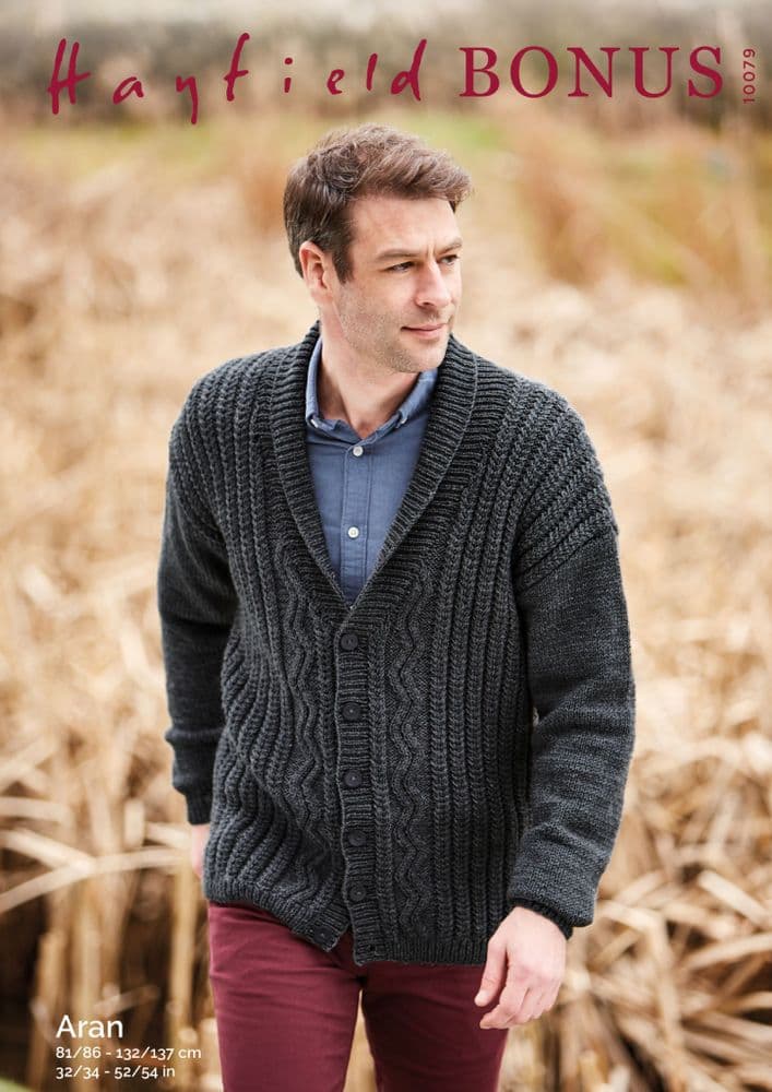 Hayfield Bonus Aran Knitting Pattern - 10079 Cardigan