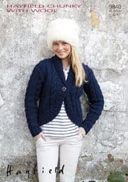 Hayfield Chunky with Wool - 9840 Cardigan Knitting Pattern