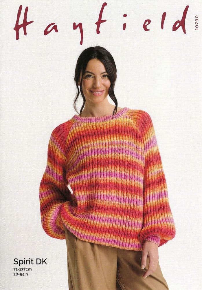 Hayfield Spirit Double Knit - 10790 Ladies Sweater Knitting Pattern