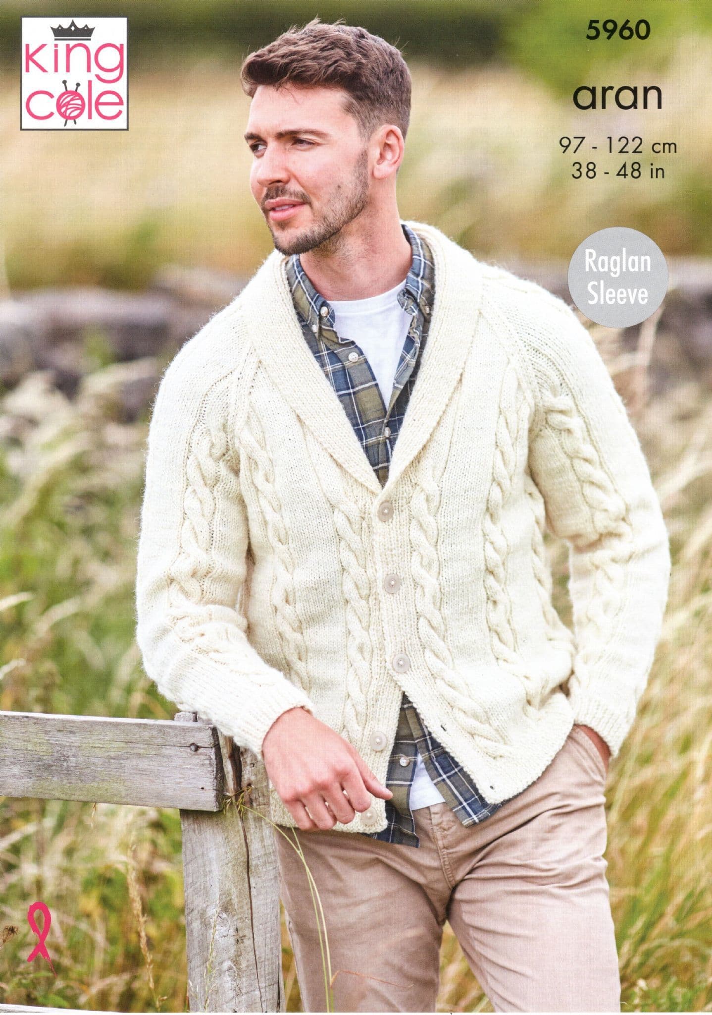 King Cole Aran Knitting Pattern - 5960 Men s V & Shawl Collared Cardigans