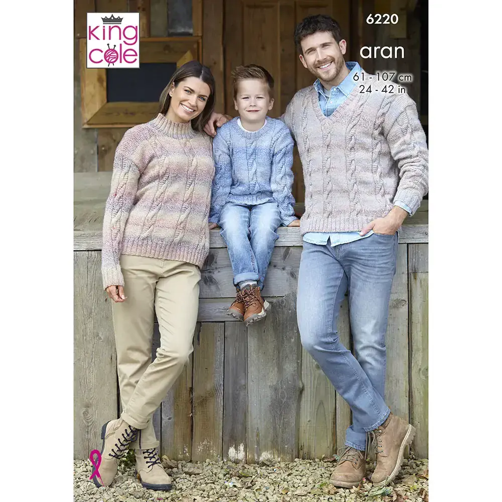 King Cole Aran Knitting Pattern - 6220 Family Cable Sweaters