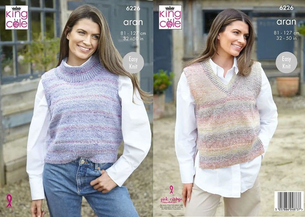 King Cole Aran Knitting Pattern - 6226 Ladies Tank Tops 2 Designs