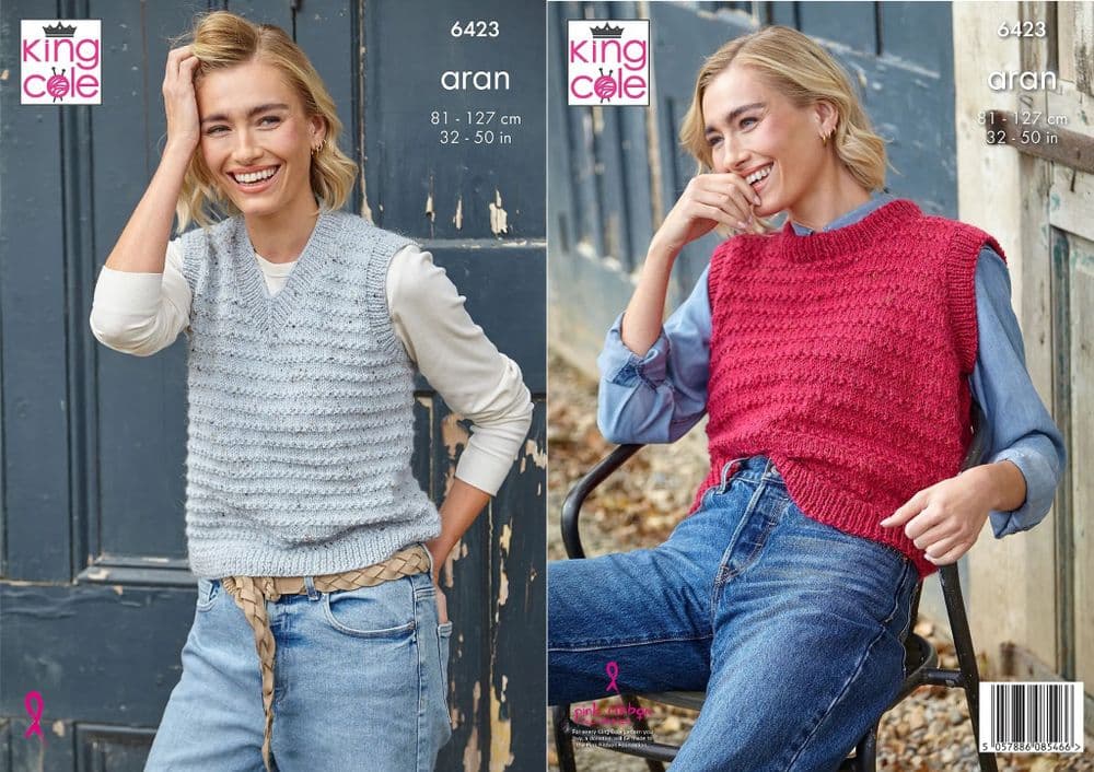 King Cole Aran Knitting Pattern - 6423 Tank Tops 2 Designs