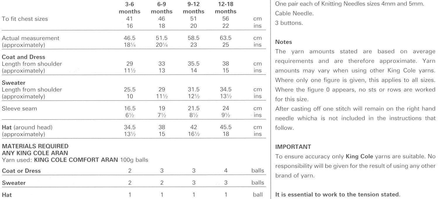 King Cole Baby Aran Knitting Pattern - 3136 Coat Dress Sweater & Hat