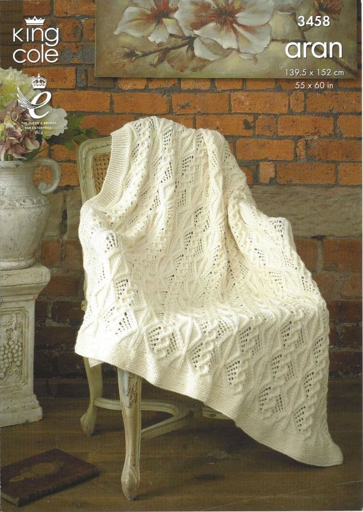 King Cole Baby Aran Knitting Pattern - 3458 Afghan