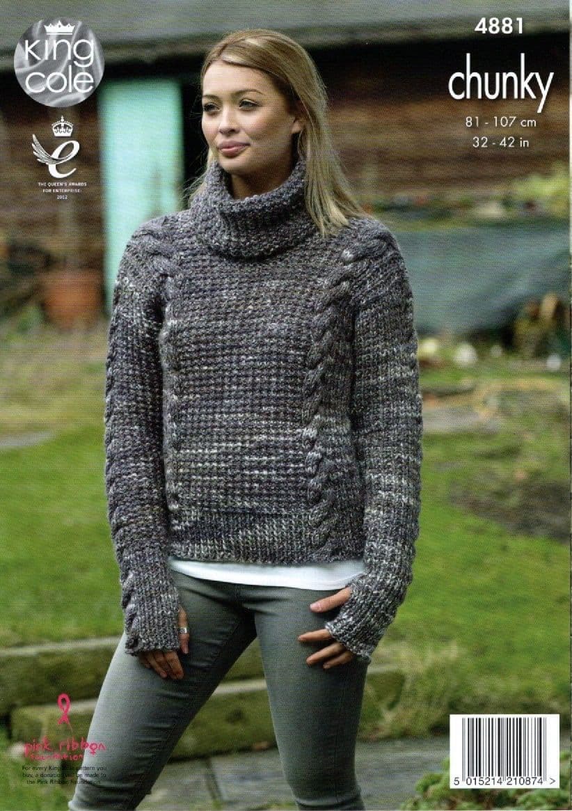 King Cole Chunky Knitting Pattern - 4881 Sweaters