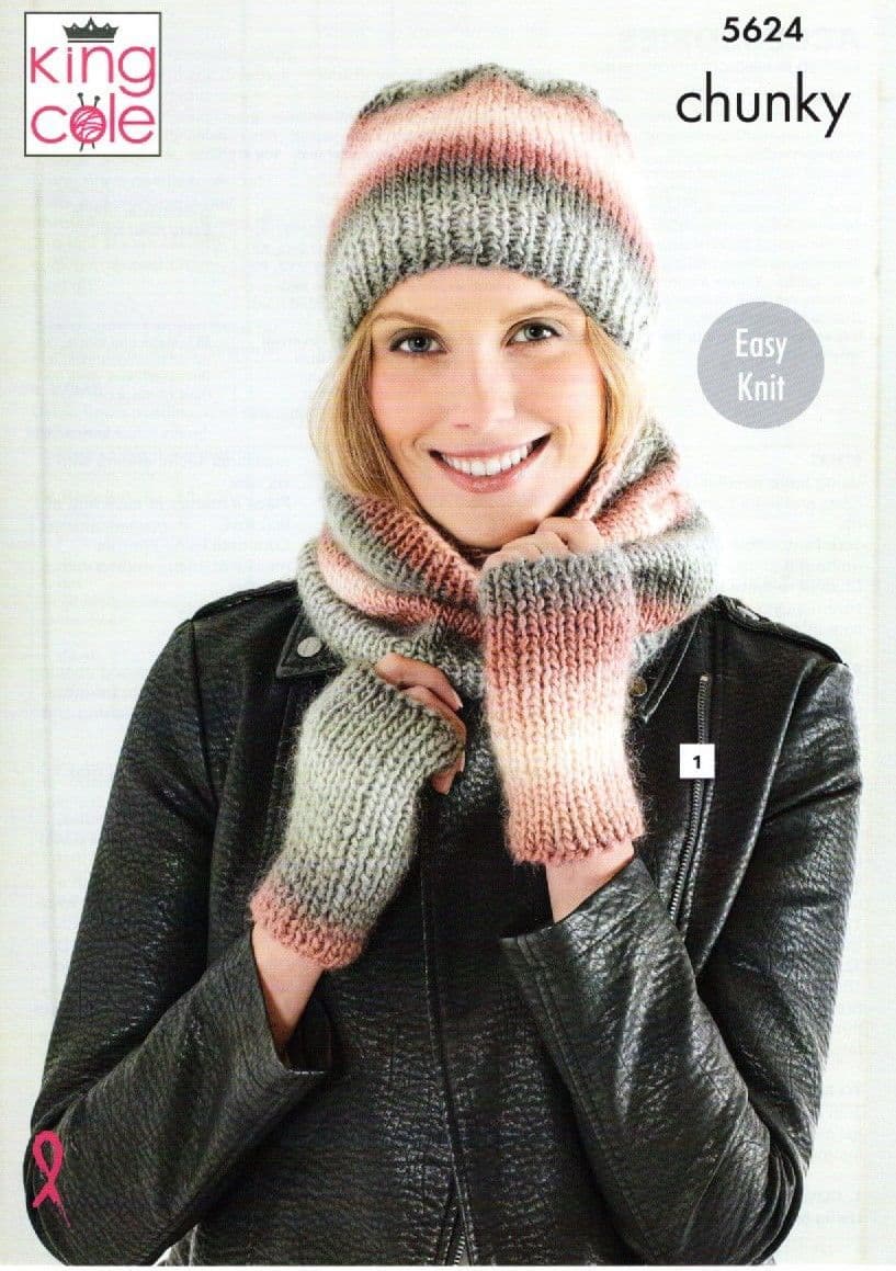 King Cole Chunky Knitting Pattern - 5624 Hat Wraps Cowl & Scarves