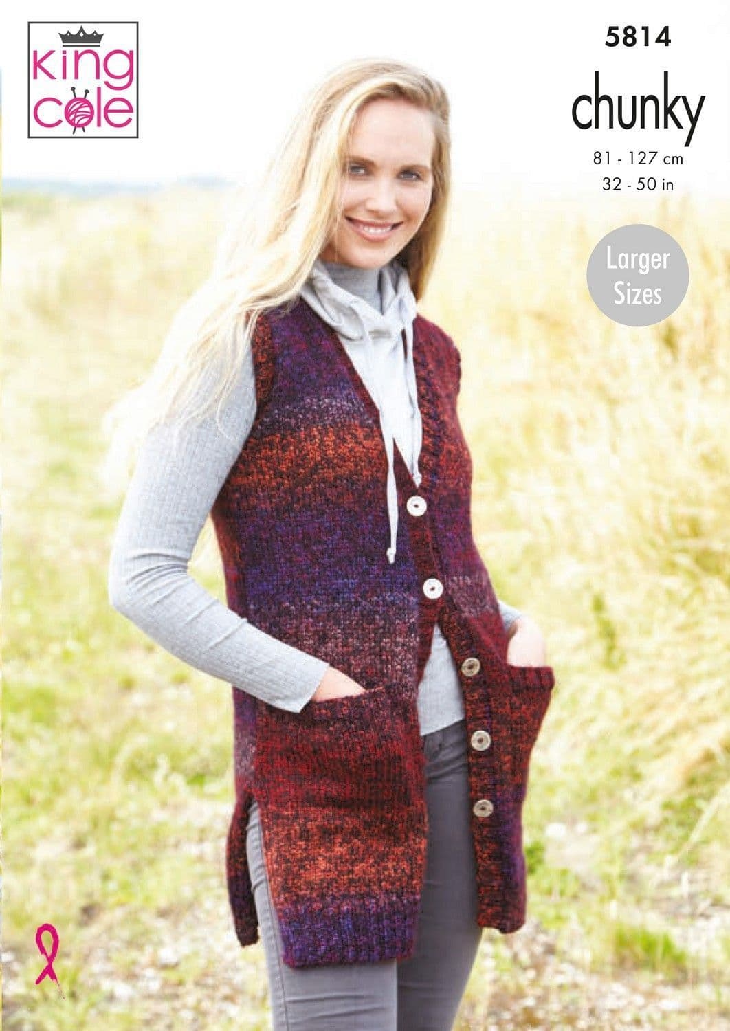 King Cole Chunky Knitting Pattern - 5814 Waistcoats