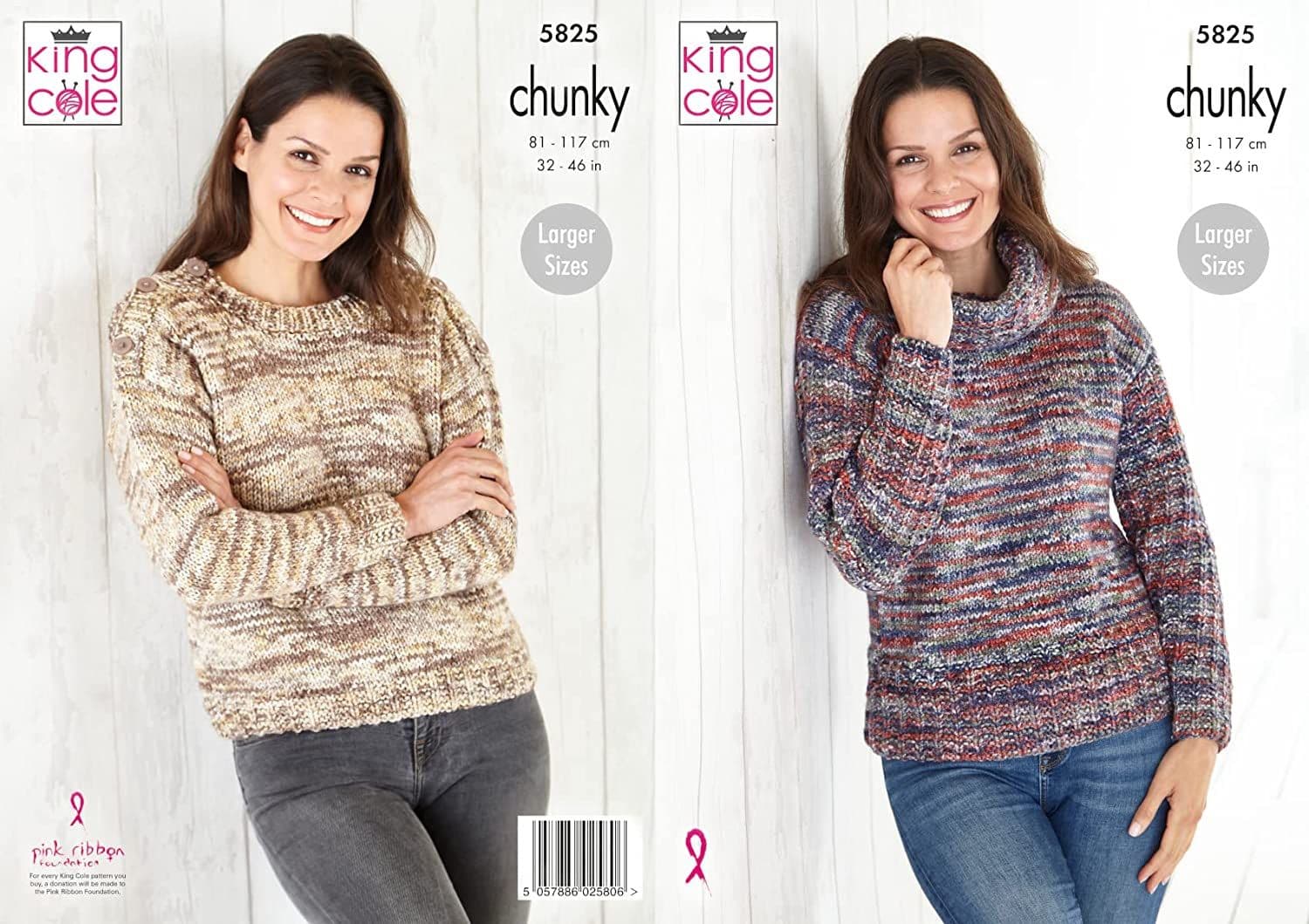 King Cole Chunky Knitting Pattern - 5825 Sweaters