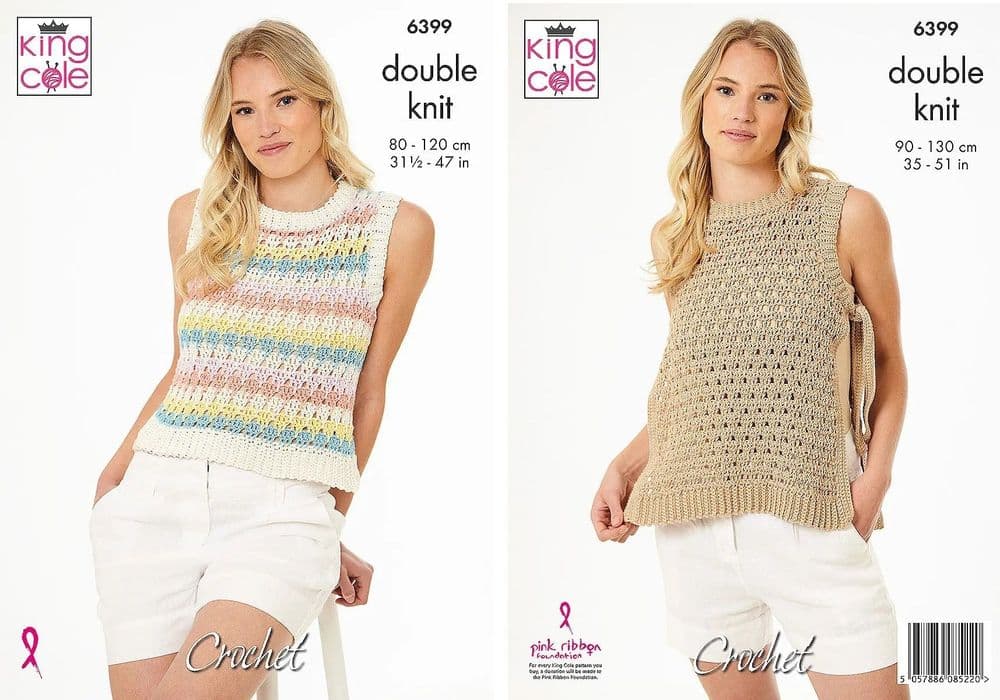 King Cole DK Crochet Pattern - 6399 Ladies Summer Tops 2 Designs