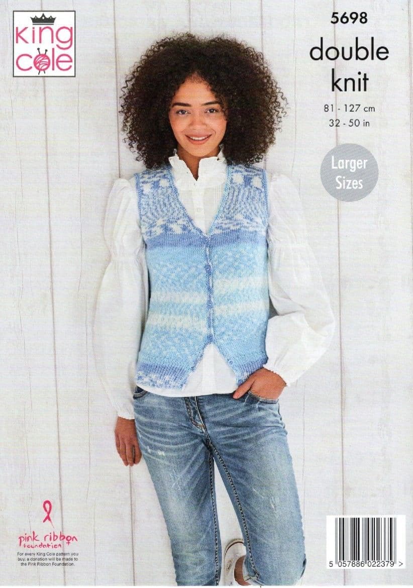 King Cole DK Knitting Pattern - 5698 Ladies Cardigan & Waistcoat