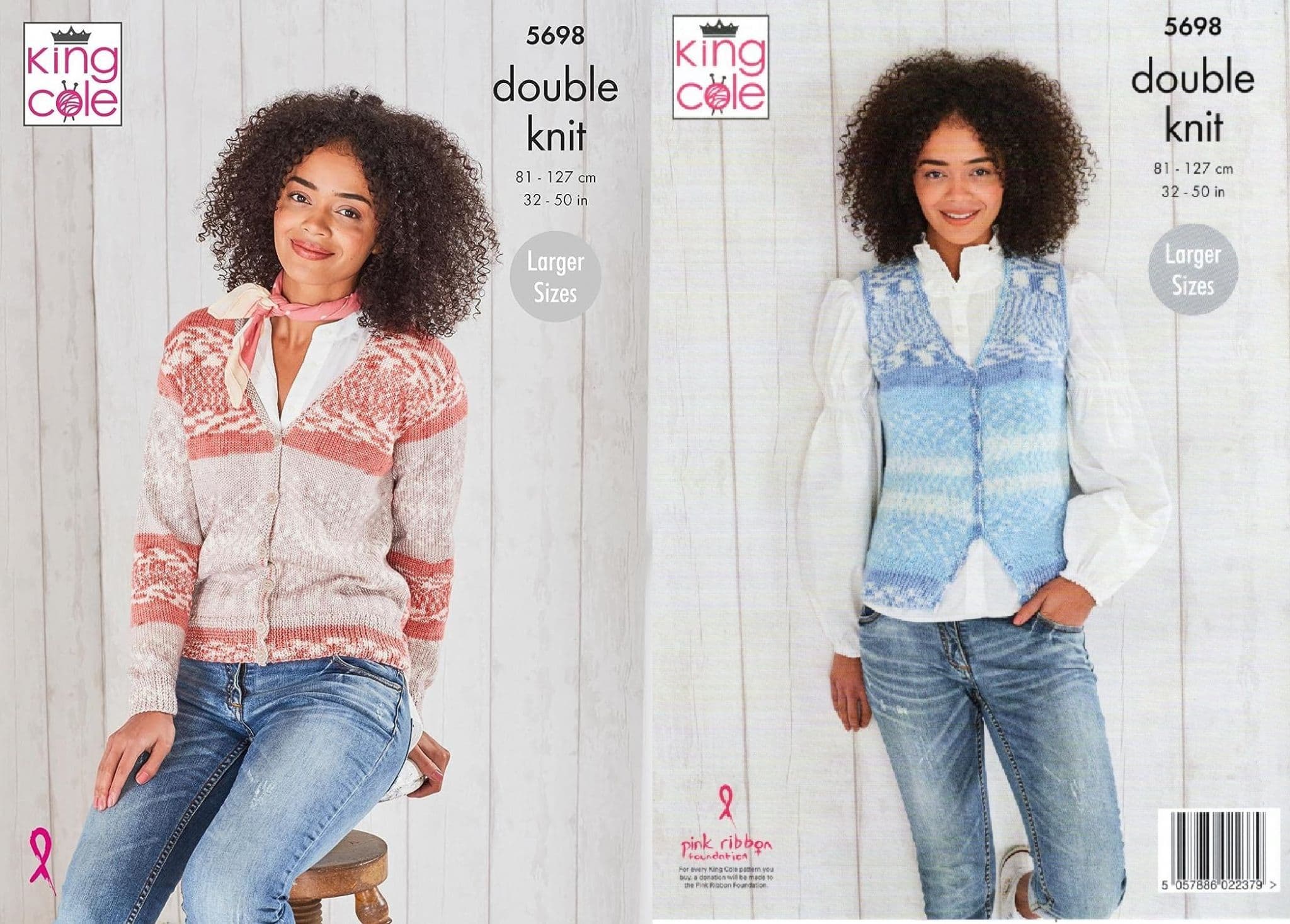King Cole DK Knitting Pattern - 5698 Ladies Cardigan & Waistcoat