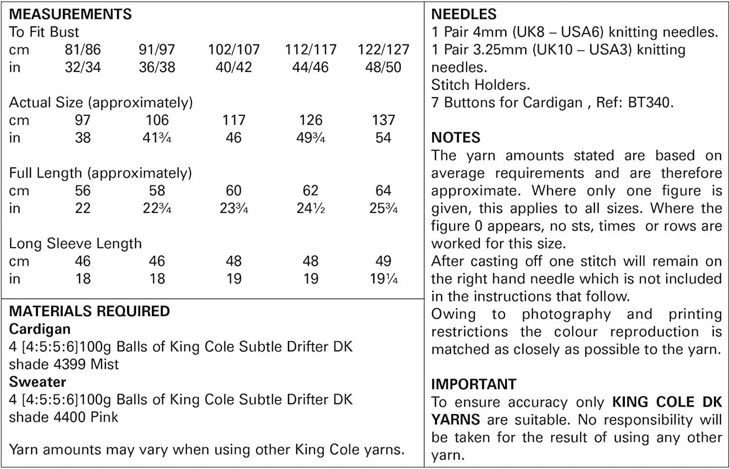 King Cole DK Knitting Pattern - 5741 Sweater & Cardigan