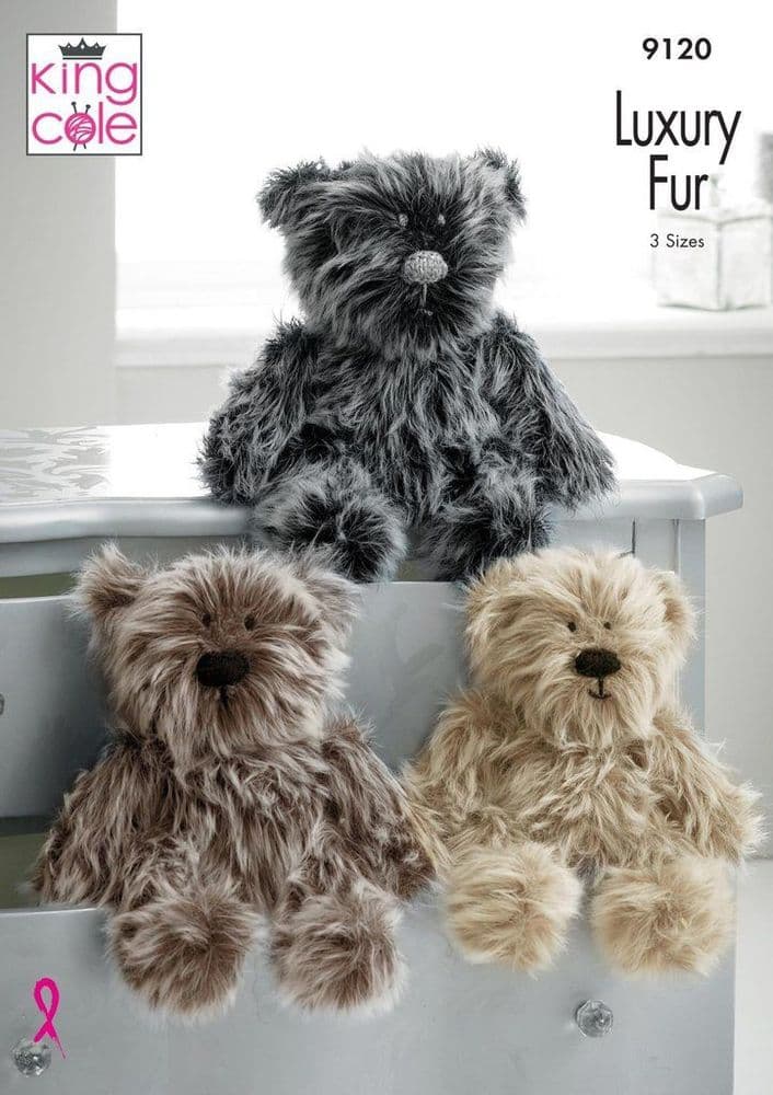 King Cole Luxury Fur Chunky Knitting Pattern - 9120 Luxury Fur Bears