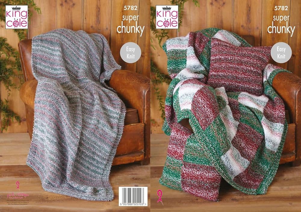 King Cole Super Chunky Knitting Pattern - 5782 Throw Bed Runner & Cushions