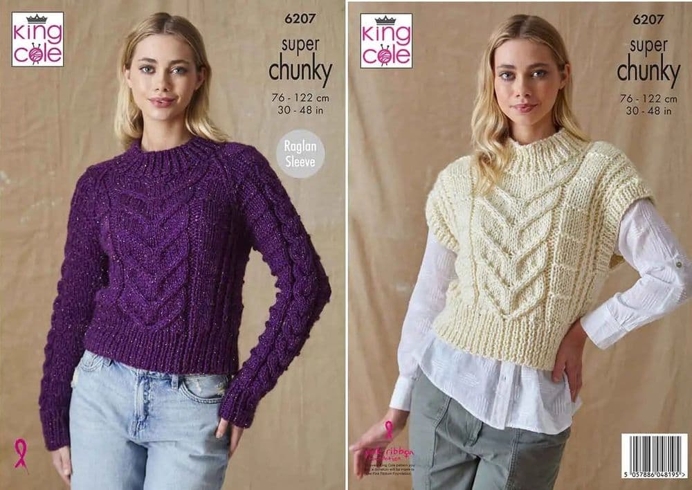 King Cole Super Chunky Knitting Pattern - 6207 Ladies Sweater & Slipover