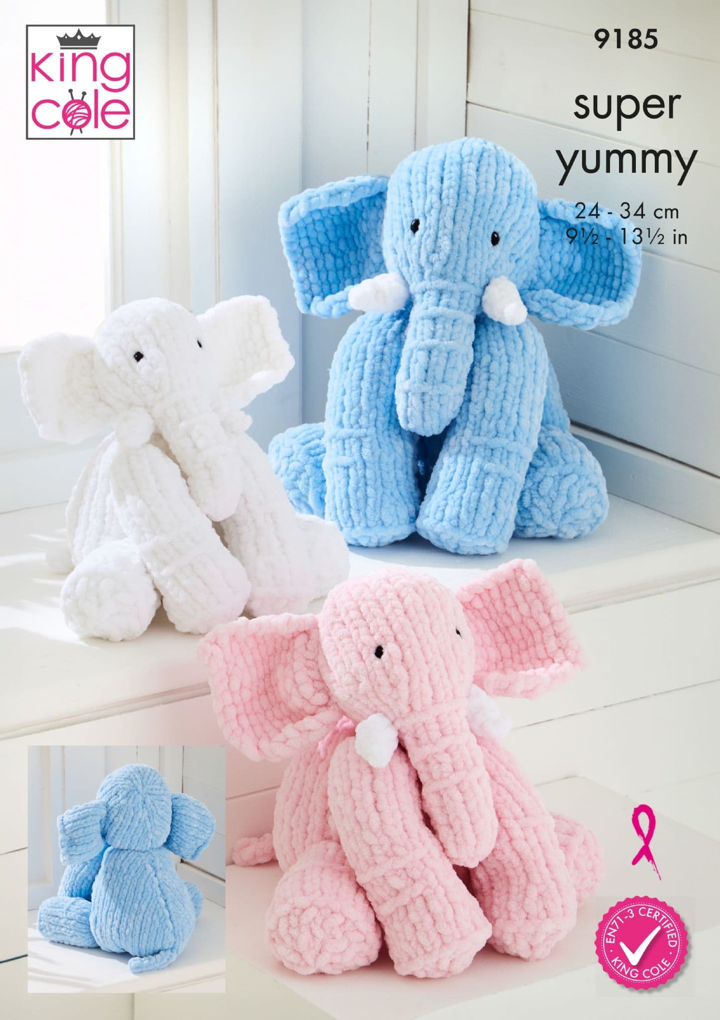King Cole Super Yummy Knitting Pattern - 9185 Elephant Toys