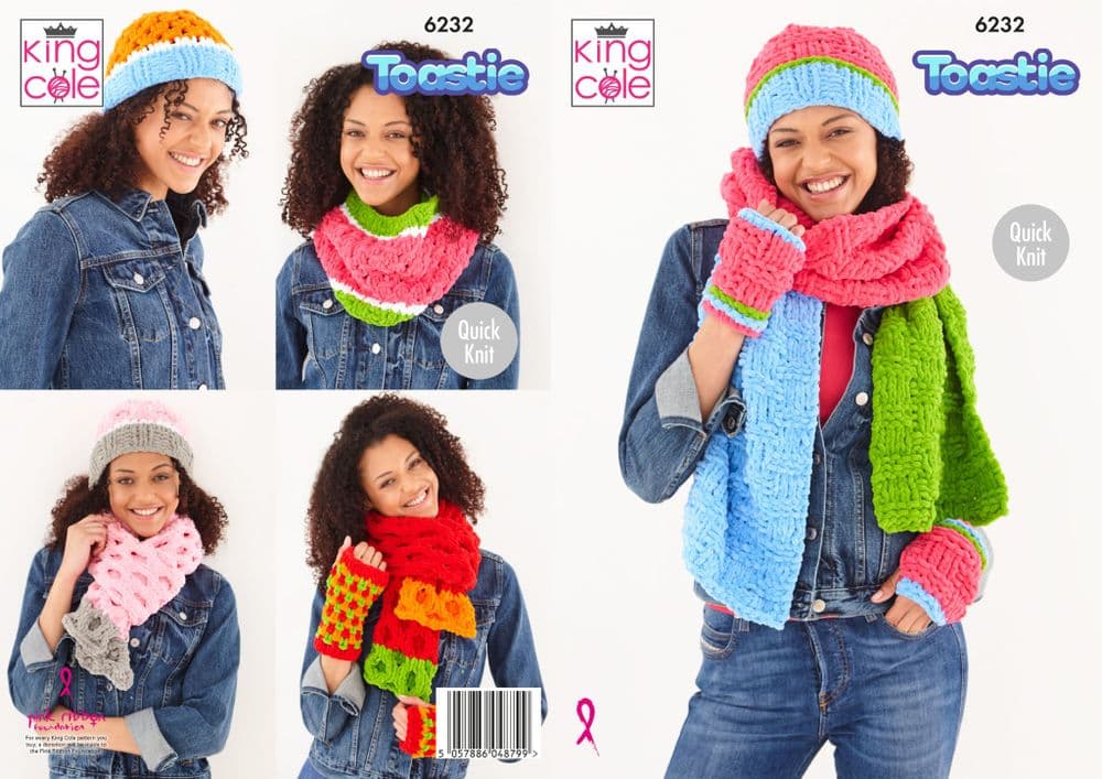 King Cole Toastie Knitting Pattern - 6232 Hats Scarves & Hand Warmers