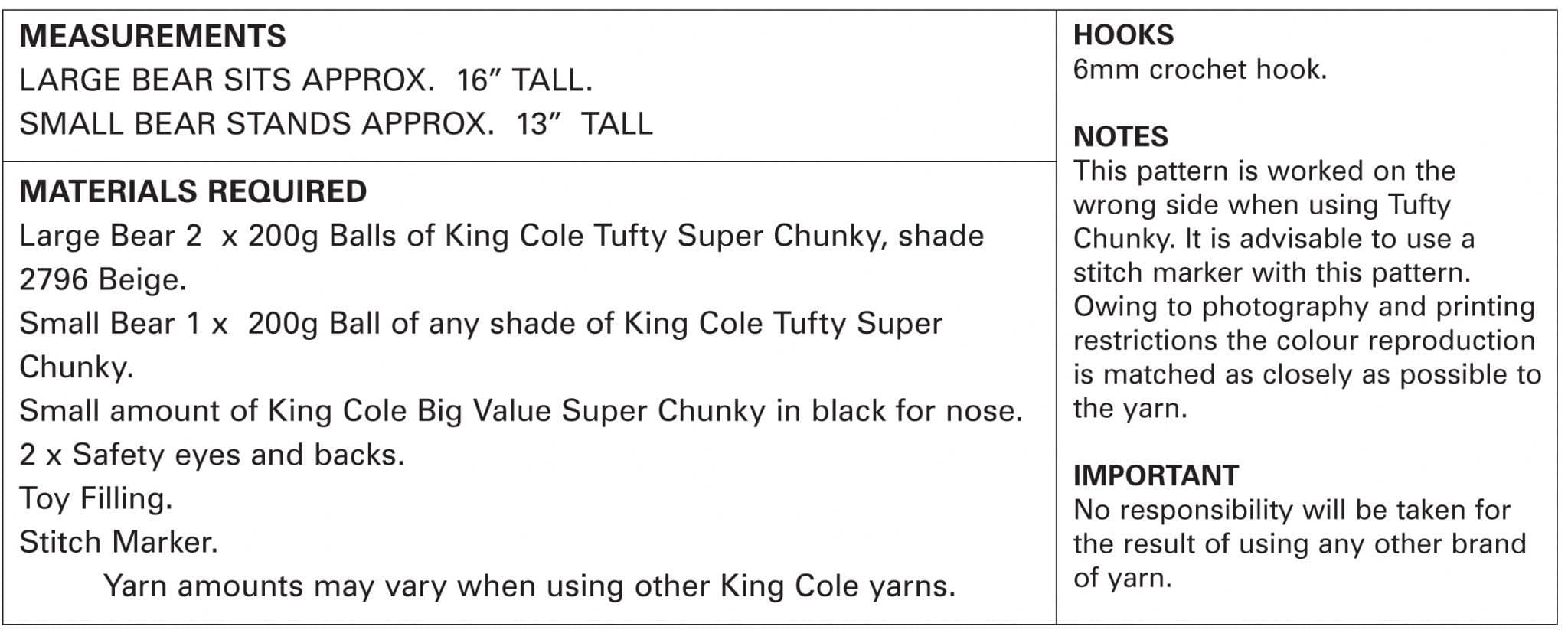King Cole Tufty Super Chunky Crochet Pattern - 9096 Joseph the Bear