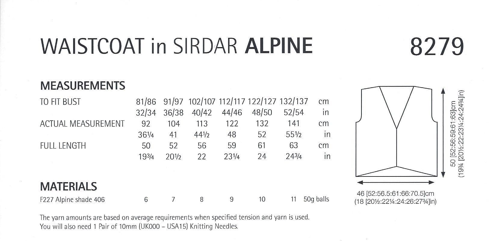 Sirdar Alpine Knitting Pattern - 8279 Waistcoat