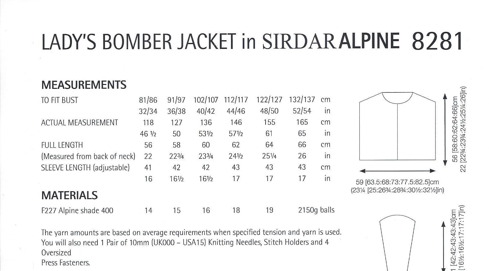 Sirdar Alpine Knitting Pattern - 8281 Bomber Jacket