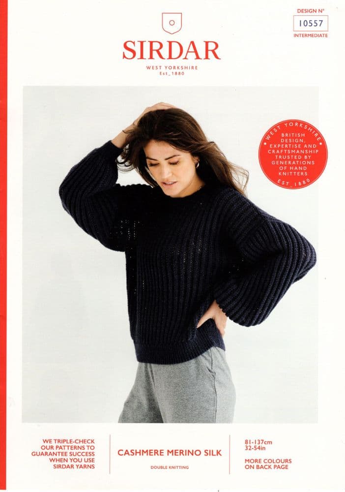 Sirdar Cashmere Merino Silk DK Knitting Pattern - 10557 Ladies Sweater