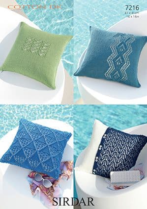 Sirdar Cotton DK Knitting Pattern - 7216 Cushion Covers Knitting Pattern