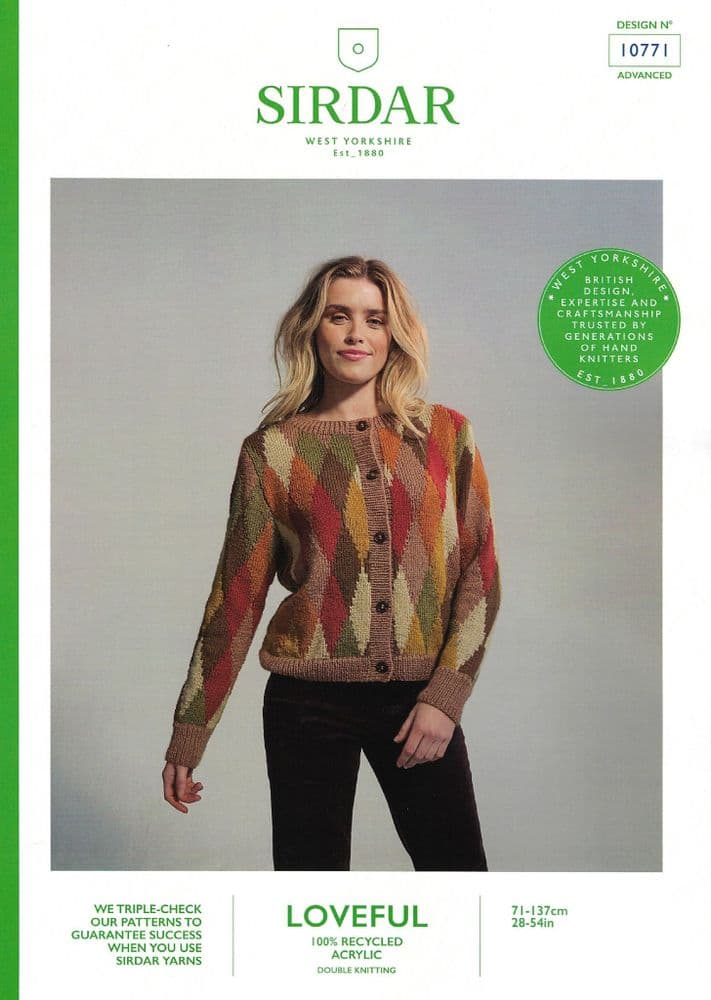 Sirdar DK Knitting Pattern - 10771 Ladies Diamond Patterned Cardigan
