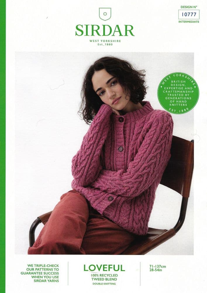 Sirdar DK Knitting Pattern - 10777 Ladies Cable Cardigan