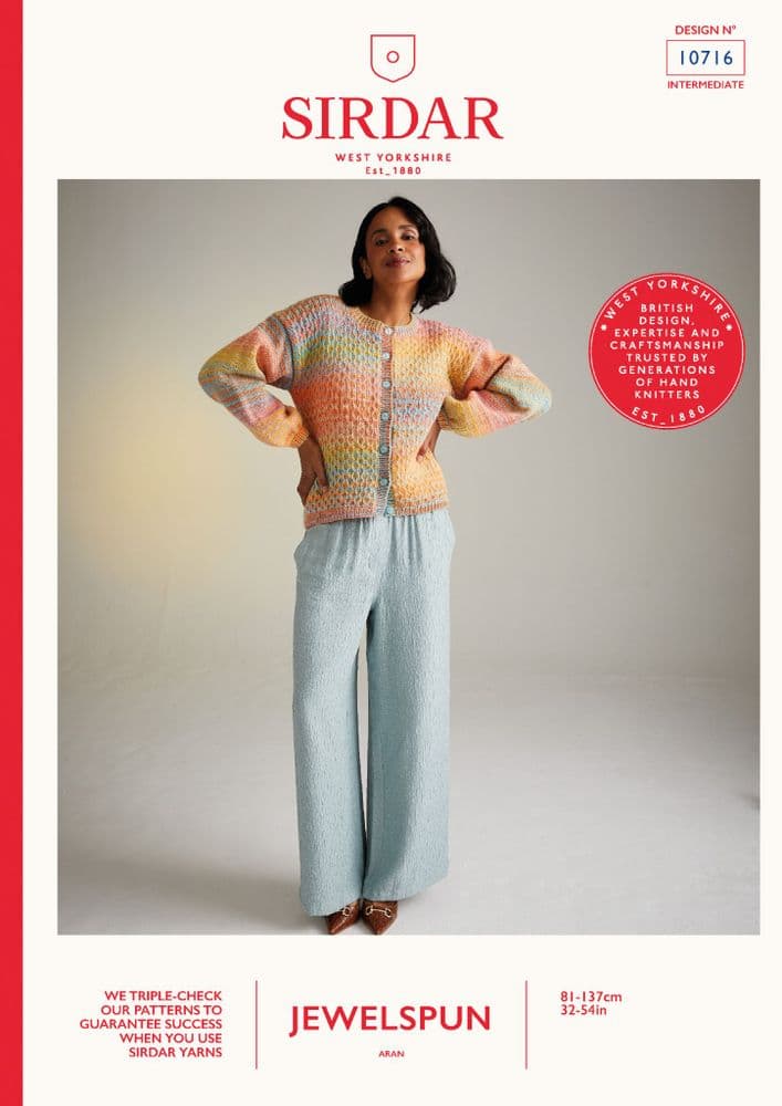 Sirdar Jewelspun Aran Knitting Pattern - 10716 Ladies Cardigan