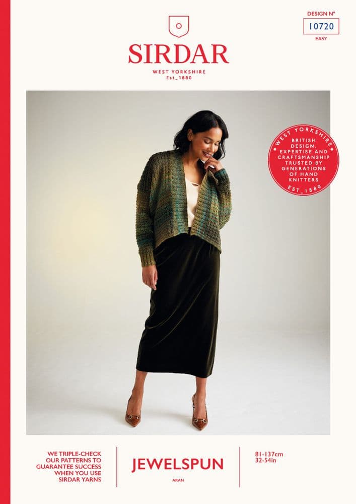 Sirdar Jewelspun Aran Knitting Pattern - 10720 Edge to Edge Cardigan
