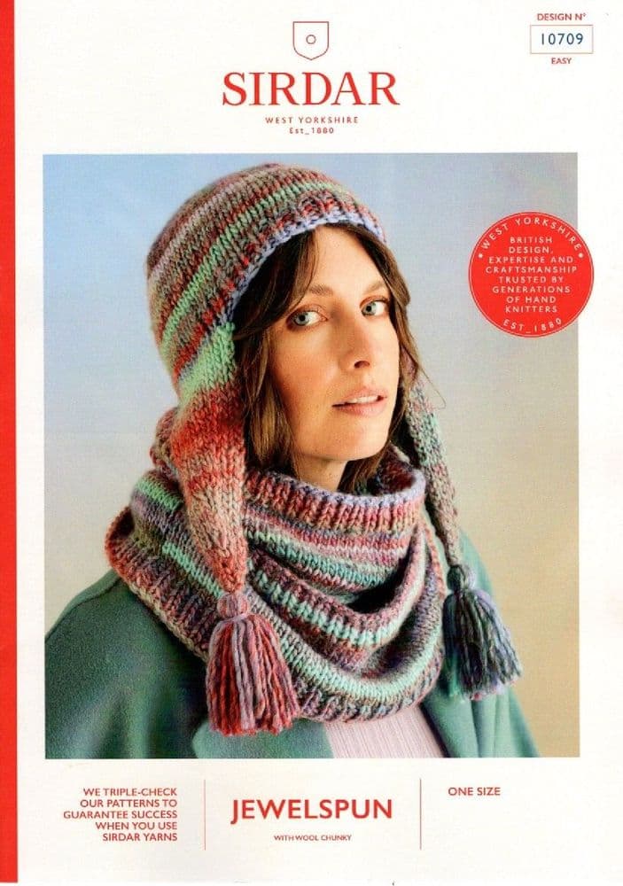 Sirdar Jewelspun Chunky Knitting Pattern - 10709 Ladies Hat & Snood