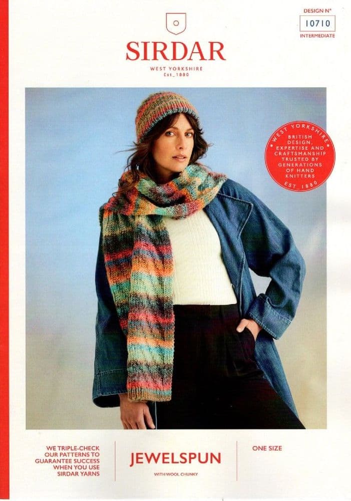 Sirdar Jewelspun Chunky Knitting Pattern - 10710 Ladies Hat & Scarf