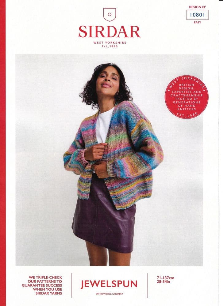 Sirdar Jewelspun Chunky Knitting Pattern - 10801 Ladies Cardigan Easy Knit