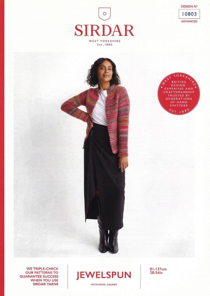 Sirdar Jewelspun Chunky Knitting Pattern - 10803 Ladies Cardigan
