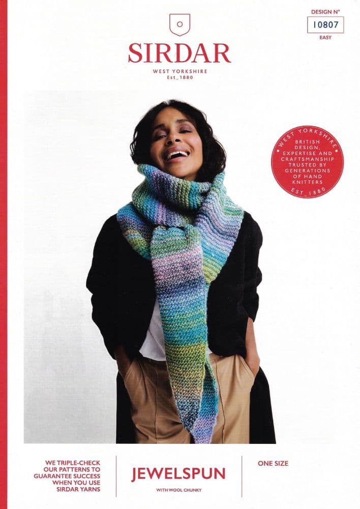 Sirdar Jewelspun Chunky Knitting Pattern - 10807 Garter Stitch Scarf