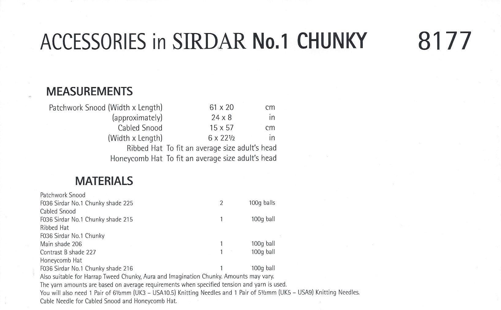 Sirdar No 1 Chunky Knitting Pattern - 8177 Accessories
