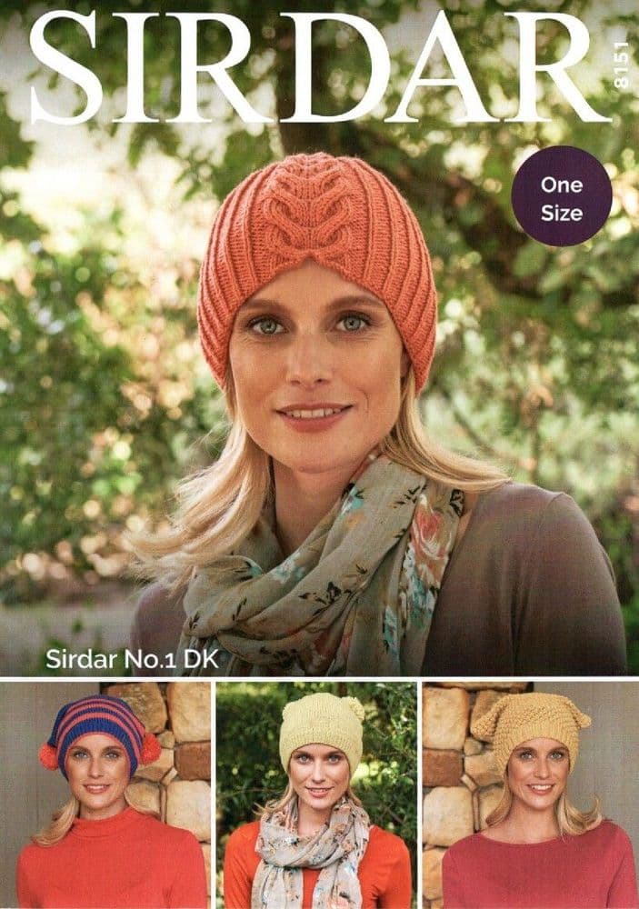 Sirdar No 1 Double Crepe - 8151 Hats Knitting Pattern