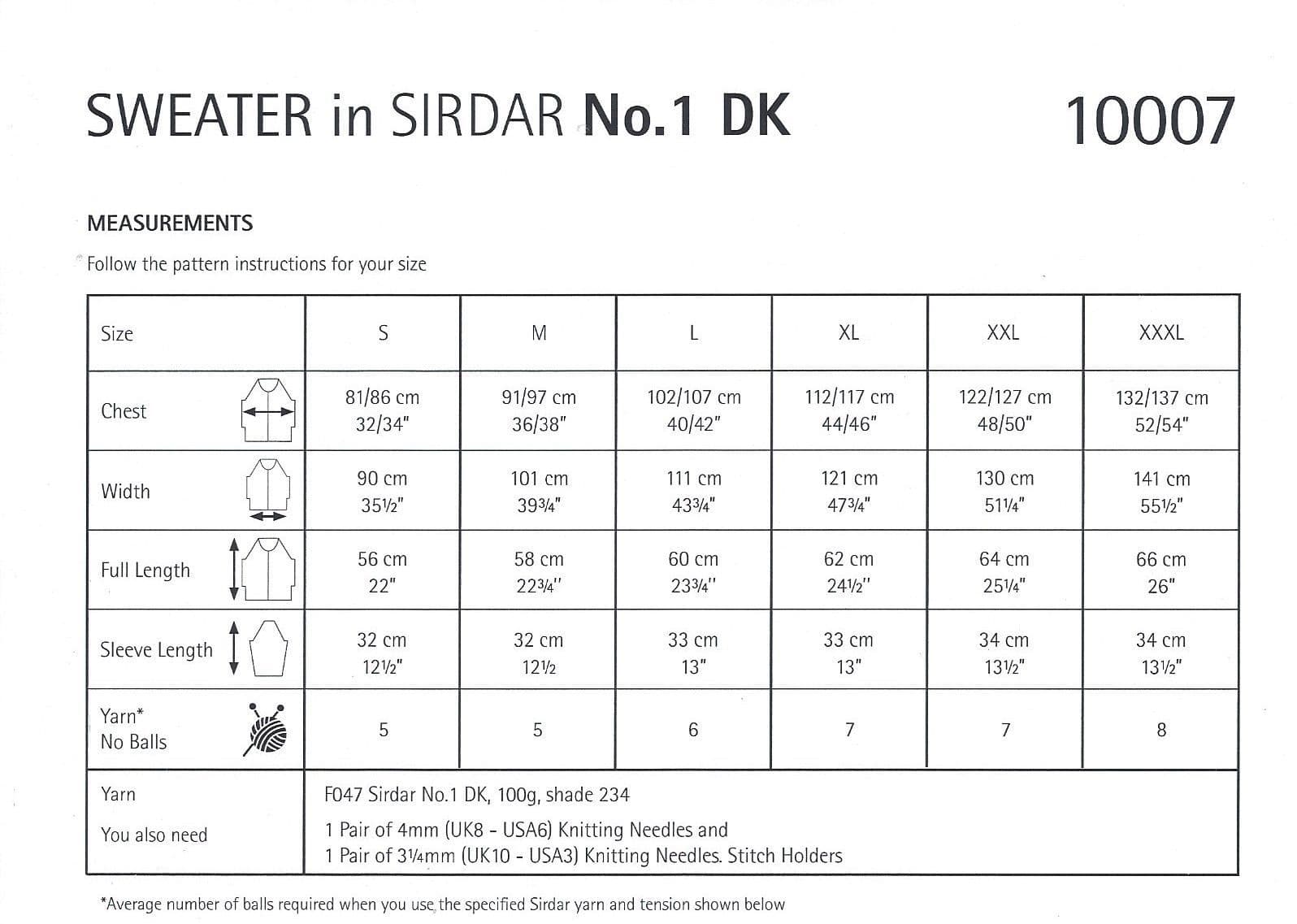 Sirdar No 1 Double Knit Crepe - 10007 Sweater Knitting Pattern