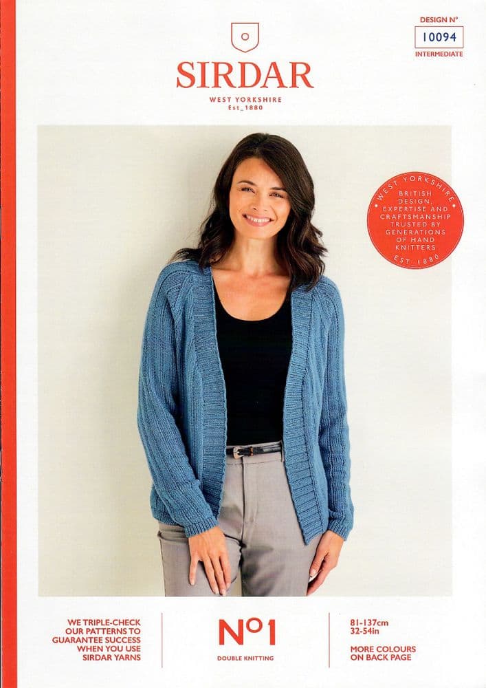 Sirdar No 1 Double Knit Crepe - 10094 Cardigan Knitting Pattern