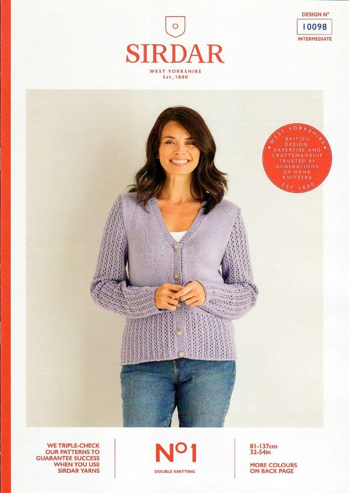 Sirdar No 1 Double Knit Crepe - 10098 Cardigan Knitting Pattern